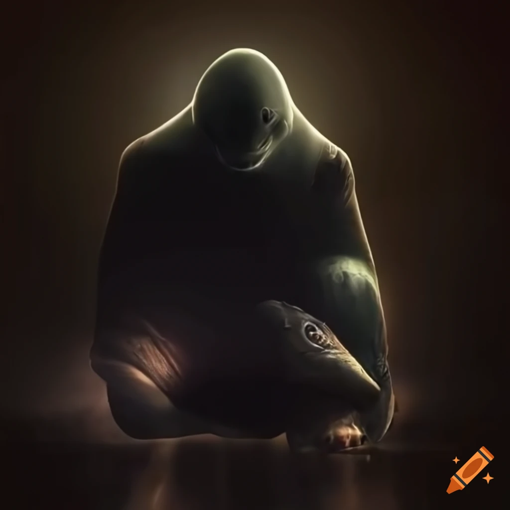 Black turtle in a mystic pose against a plain background on Craiyon