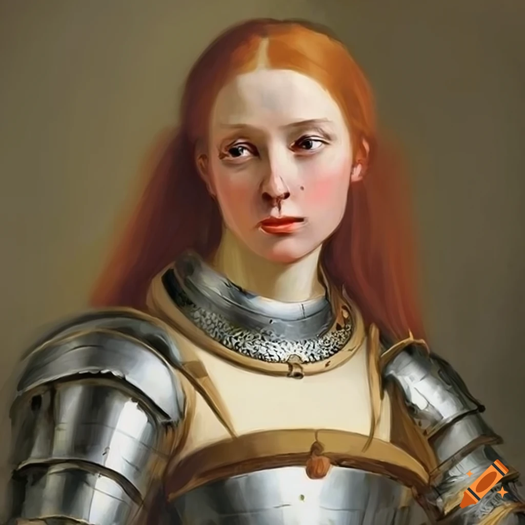 Portrait of young woman with ginger hair in knight armor on Craiyon