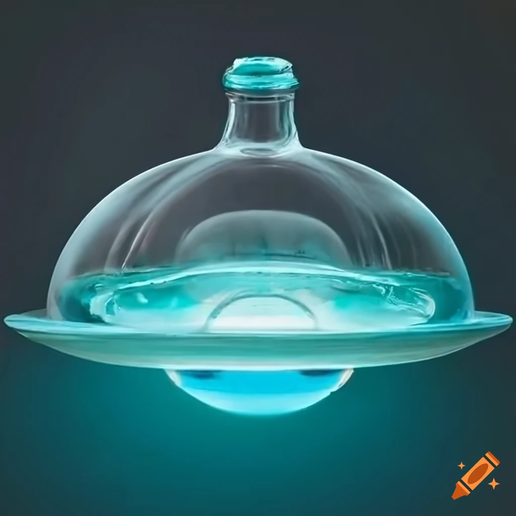 Flying saucer inside a vintage glass bottle with illumination on Craiyon