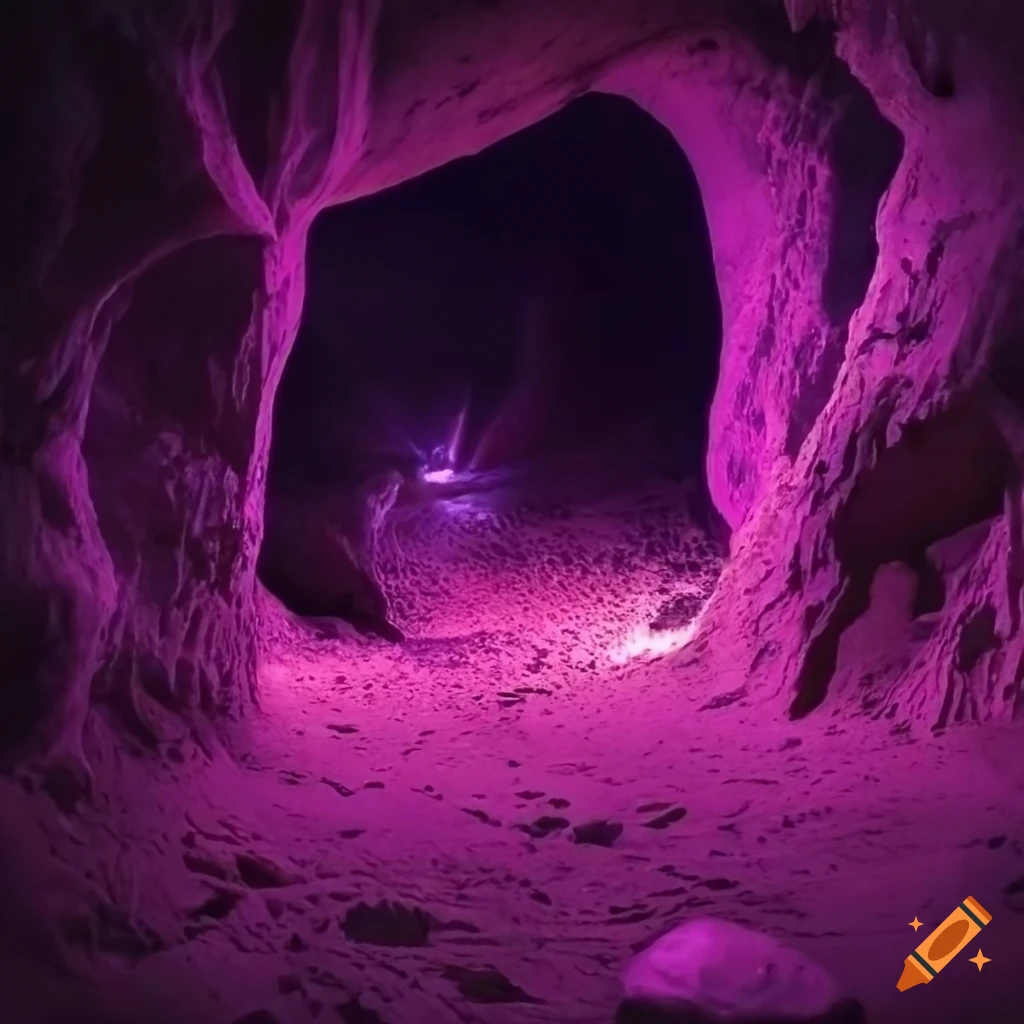 Pink glowing stones illuminating a dark cave on Craiyon