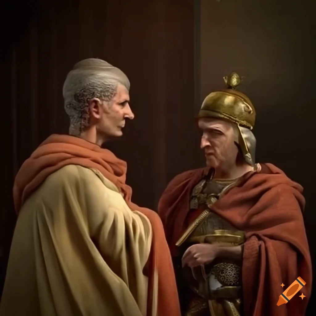 Historic meeting of a Roman senator and a Germanic chieftain in ancient ...