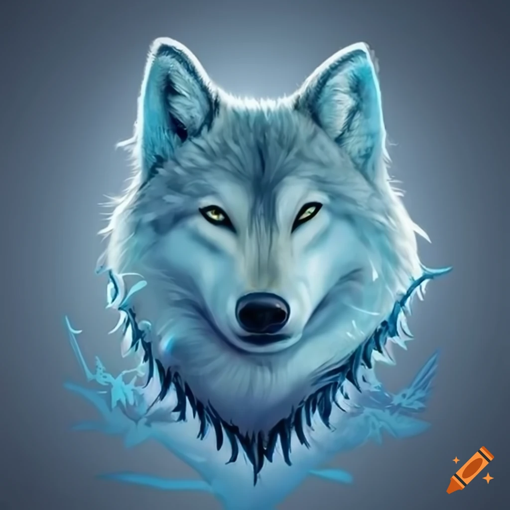 Frozen wolf portrait logo with piercing gaze on Craiyon