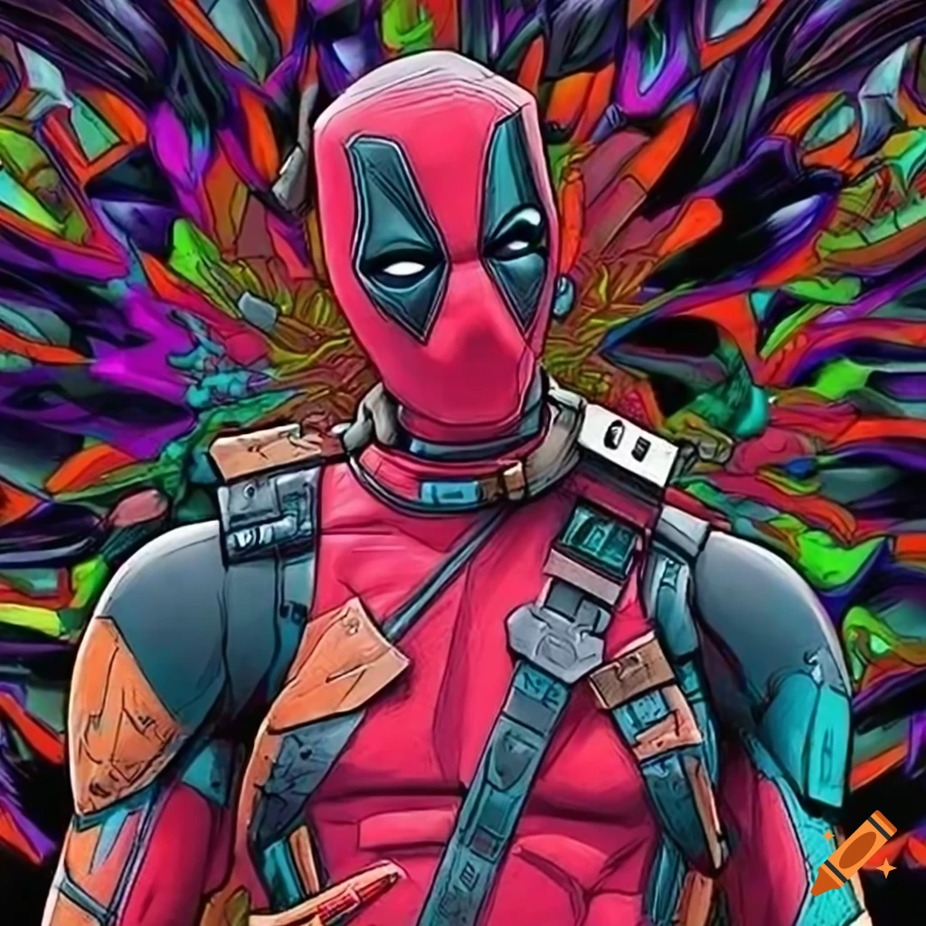 Vivid reinterpretation of deadpool's character design on Craiyon