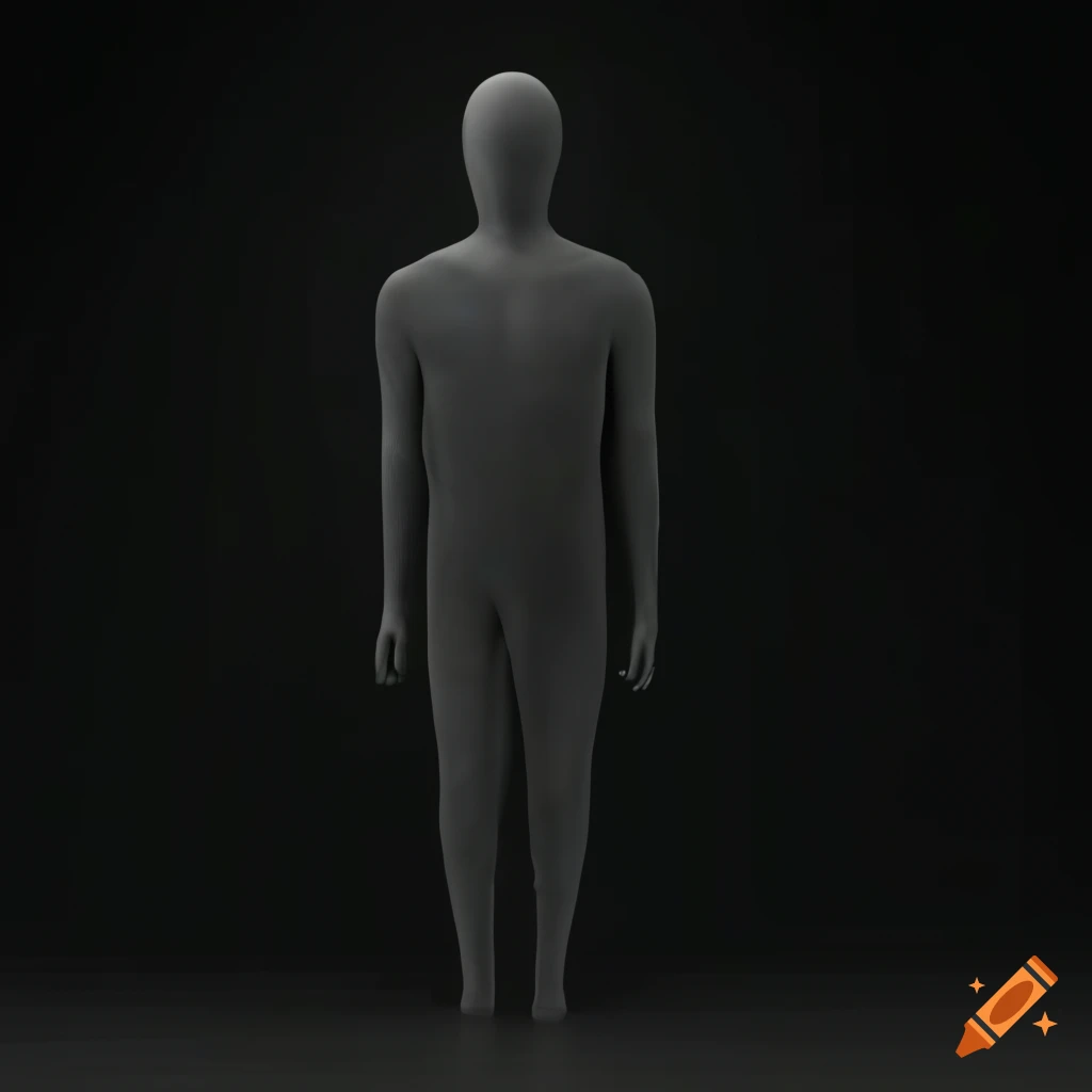 Monochrome full body 3D faceless model on Craiyon