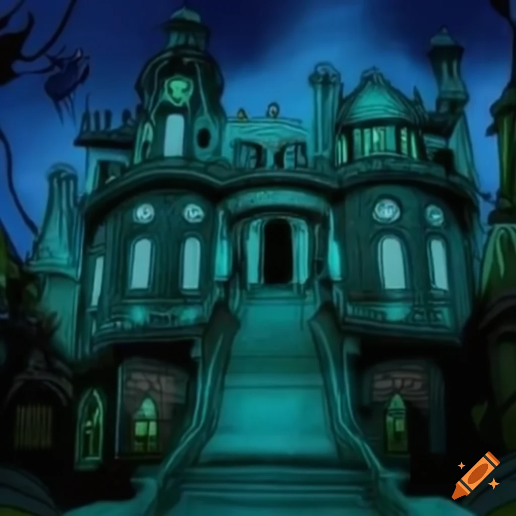 Haunted mansion in a disney animation on Craiyon