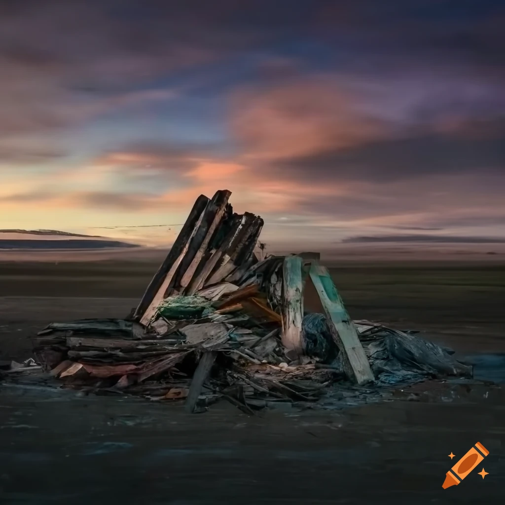 Destroyed altar amidst junk garbage in a post-apocalyptic landscape on ...