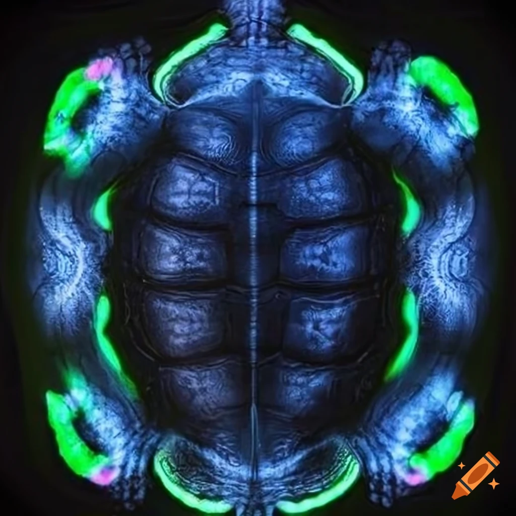Black turtle shell in neon dark abstract style on Craiyon