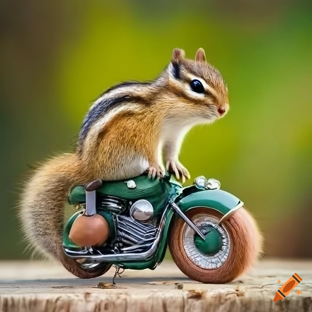Cute chipmunk riding a motorcycle on Craiyon