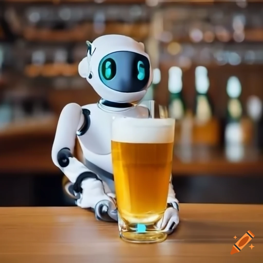 Adorable girl robot serving a beer on Craiyon