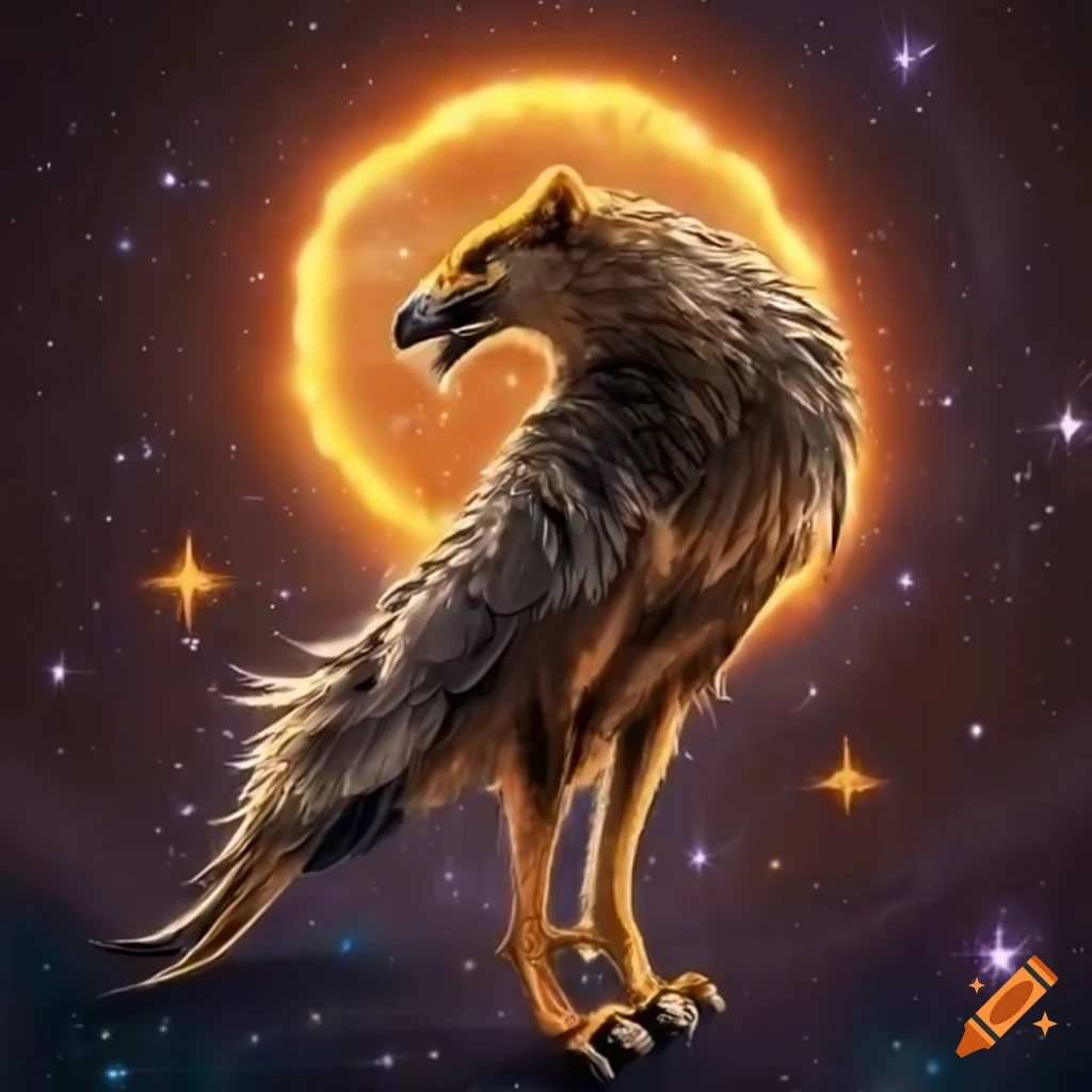 Bipedal golden wolf with eagle wings and crane legs on Craiyon