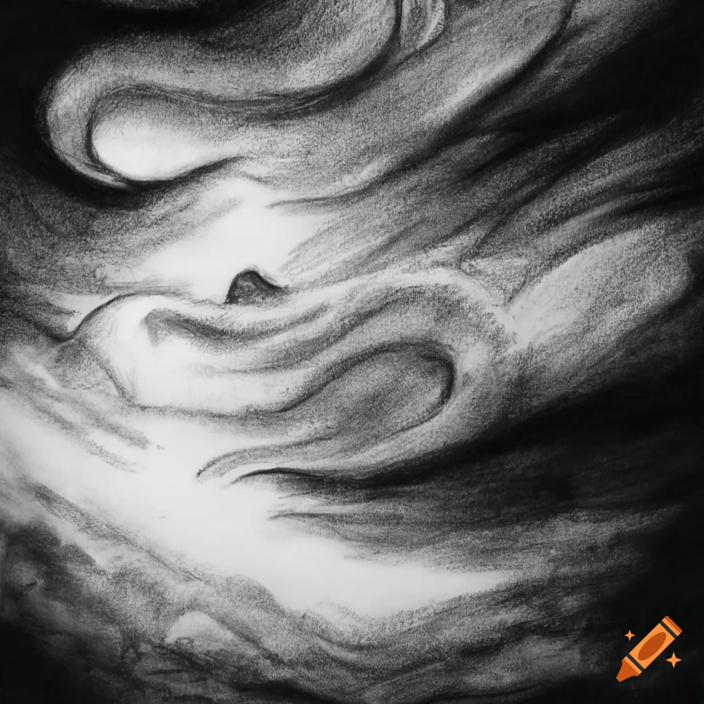 Unique charcoal drawing of surreal clouds in black and white on Craiyon