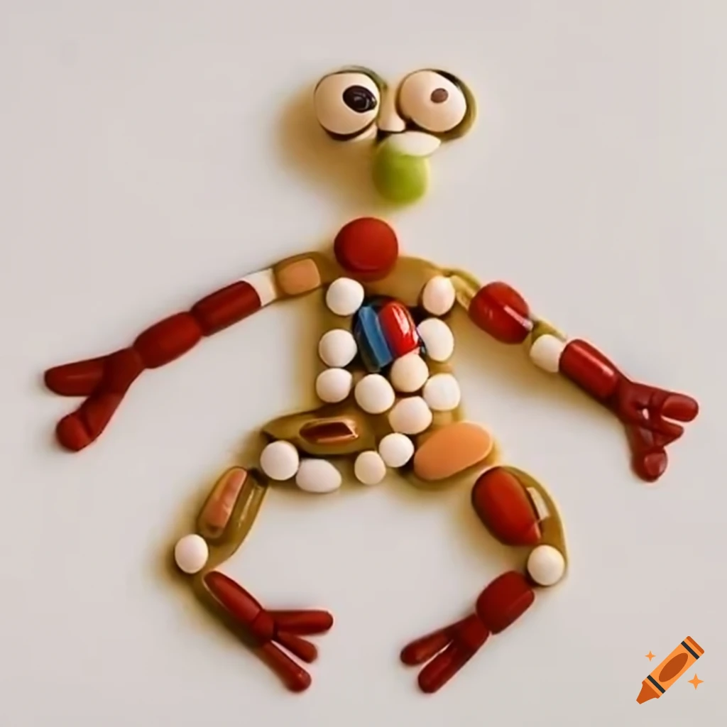 Humanoid creature composed of pharmaceutical pills on Craiyon