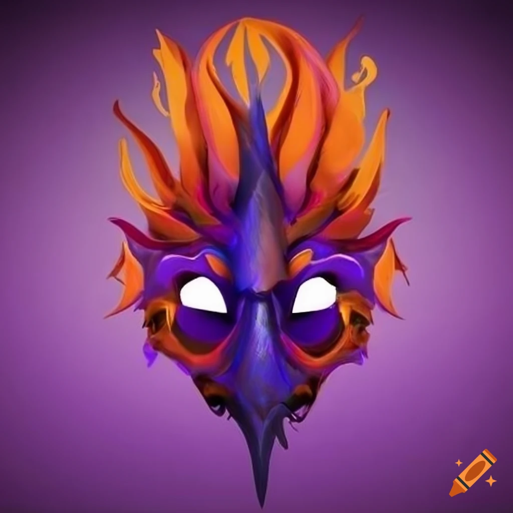 Stylized purple and orange phoenix mask on Craiyon