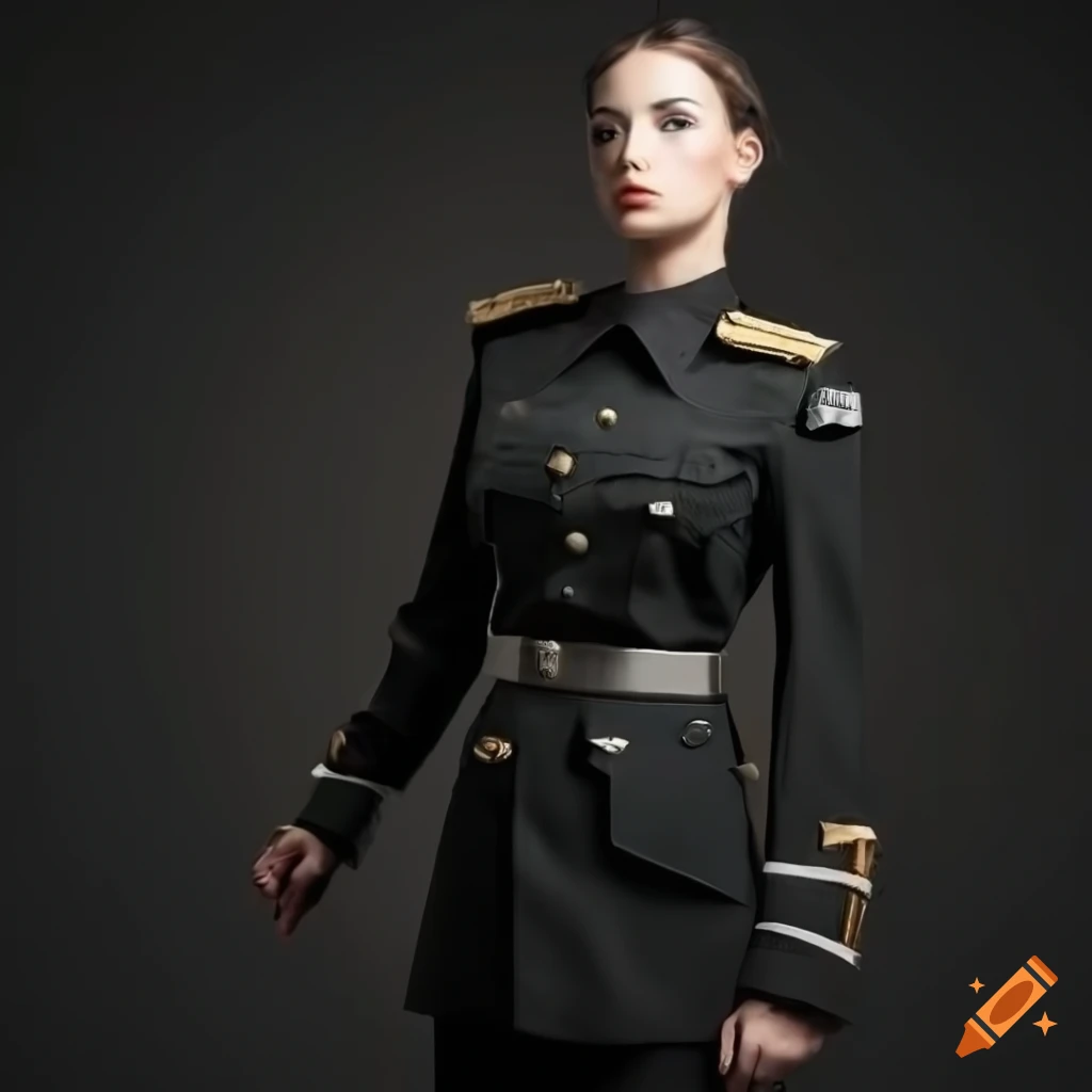 Beautiful woman in black military uniform in a photorealistic style on ...