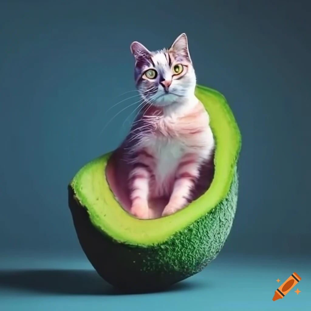 Rainbow cat on avocado chair in space on Craiyon