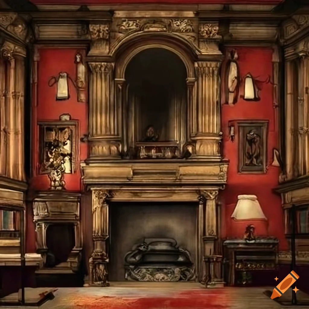 Cozy reading scene with fireplace, library, and old man in a rich ...