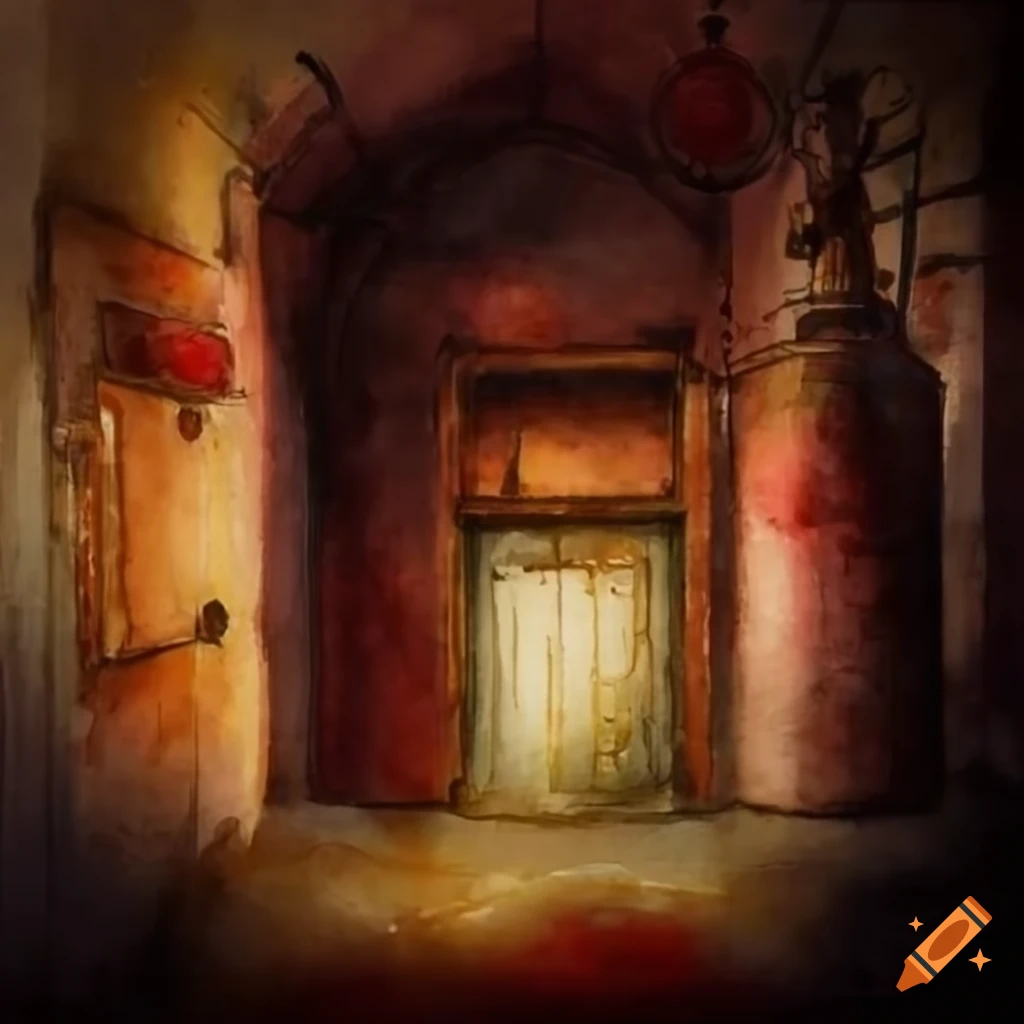 Creepy boiler room watercolor illustration on Craiyon