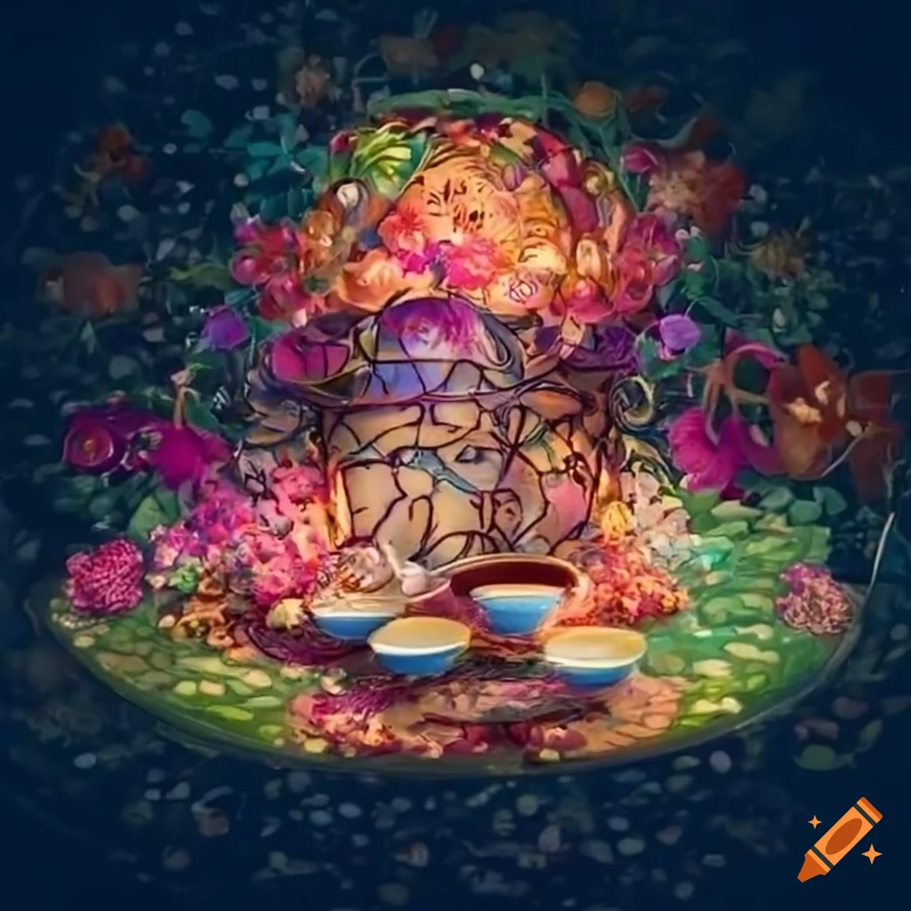 Magic garden tea with cups on Craiyon