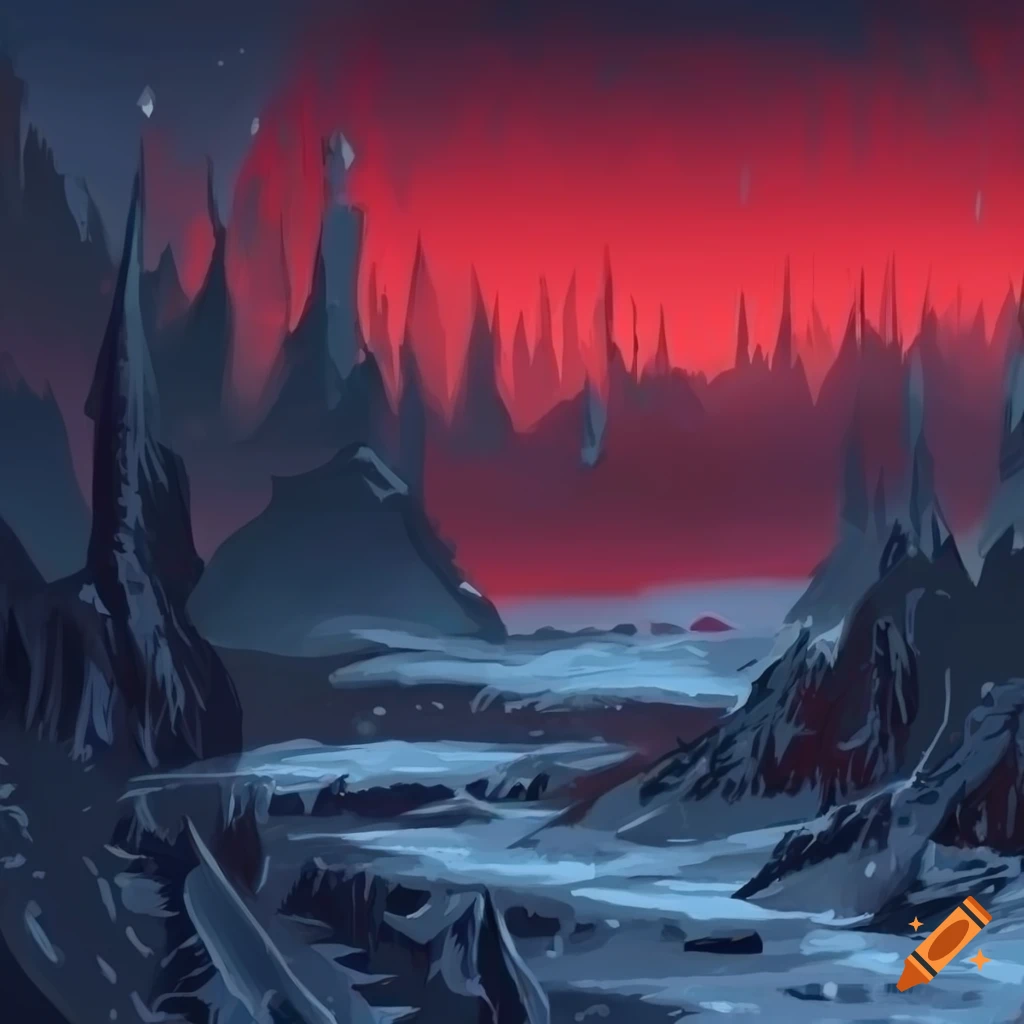 Red and black winter desolate landscape with ice and cold, inspired by ...