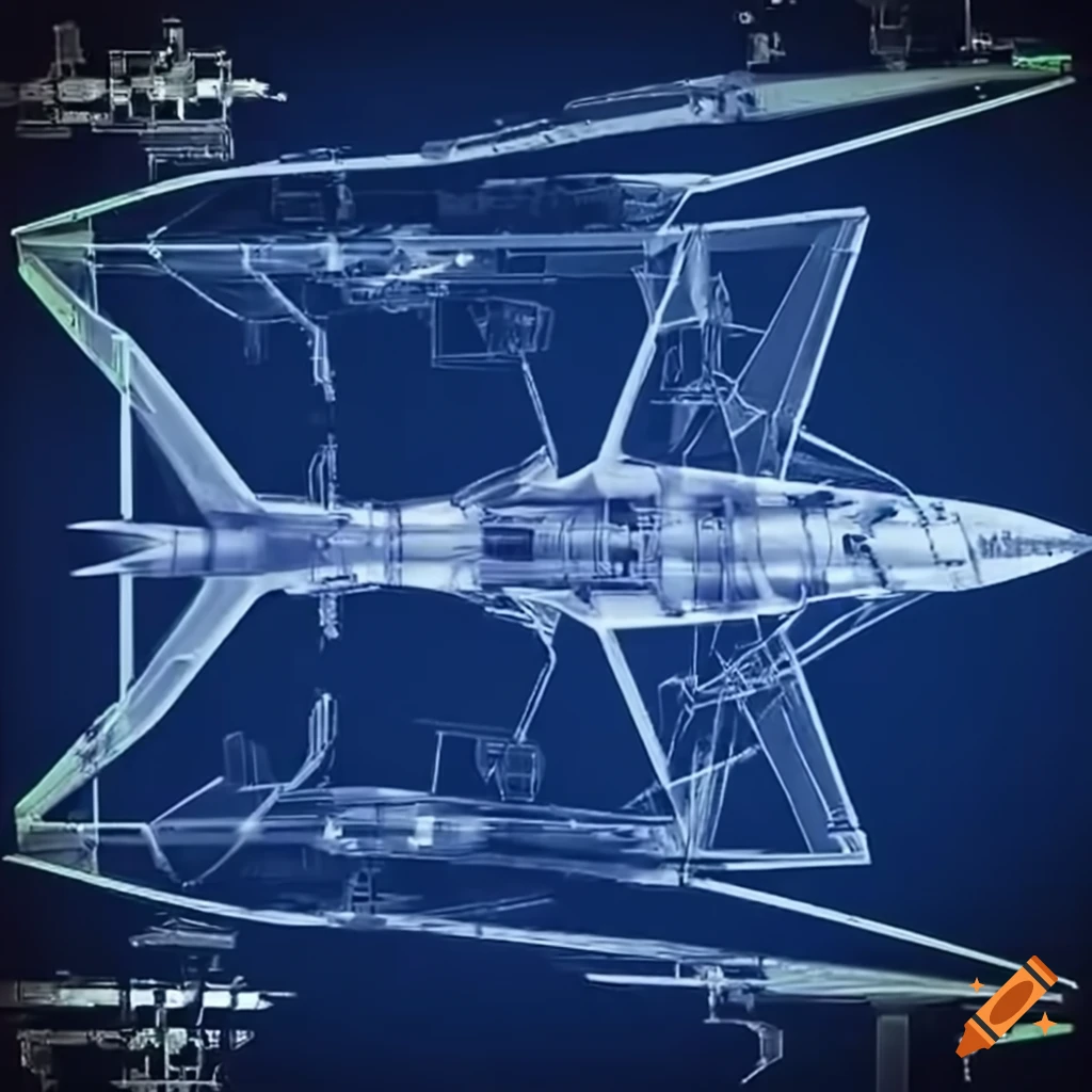 Blueprint of futuristic aerodynamic stealth fighter jet on Craiyon