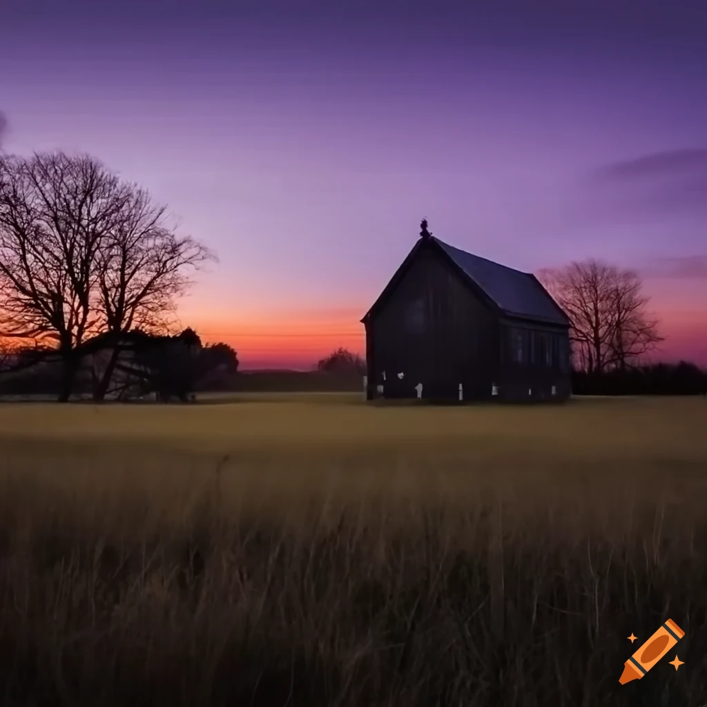 Serene farm at dawn with a soft fade-in effect on Craiyon