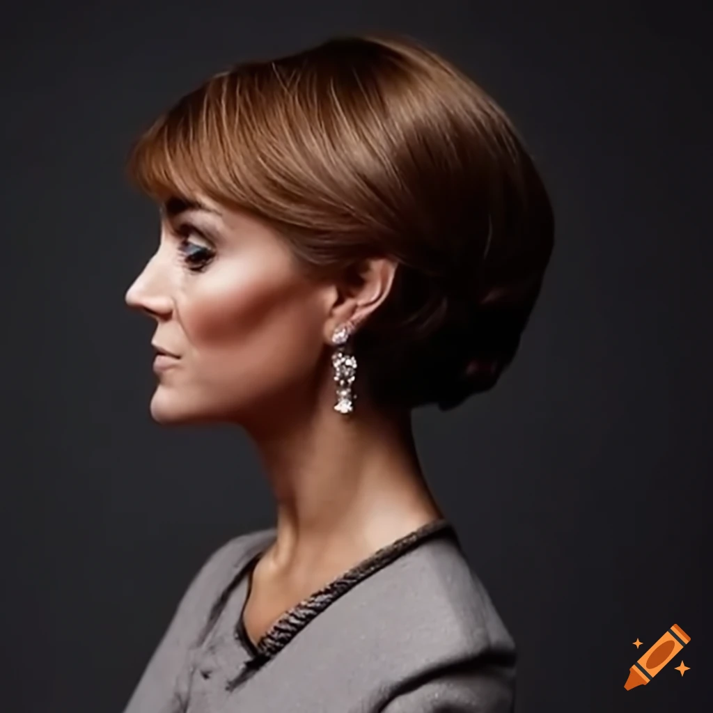 Catherine middleton with a new short brushed back pixie haircut on Craiyon