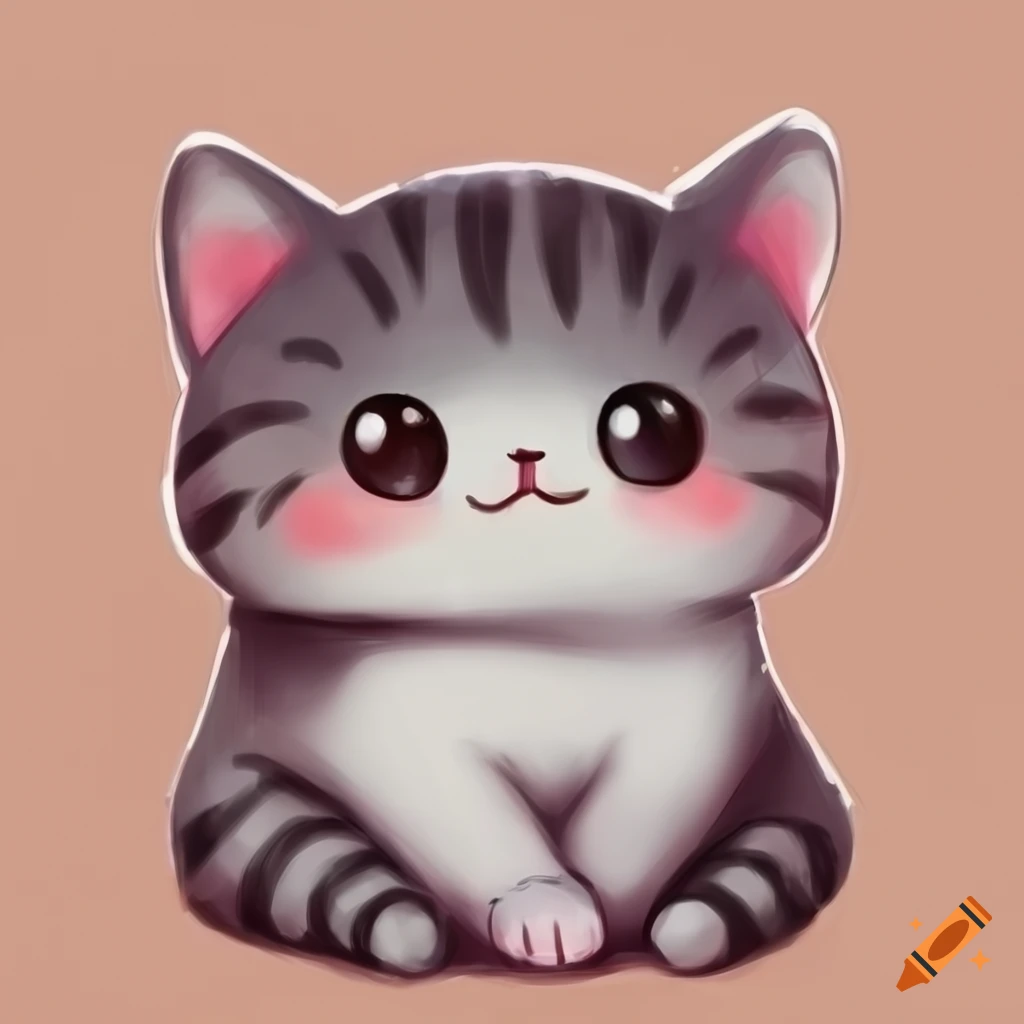 Cute cat in kawaii style art with colorful background on Craiyon