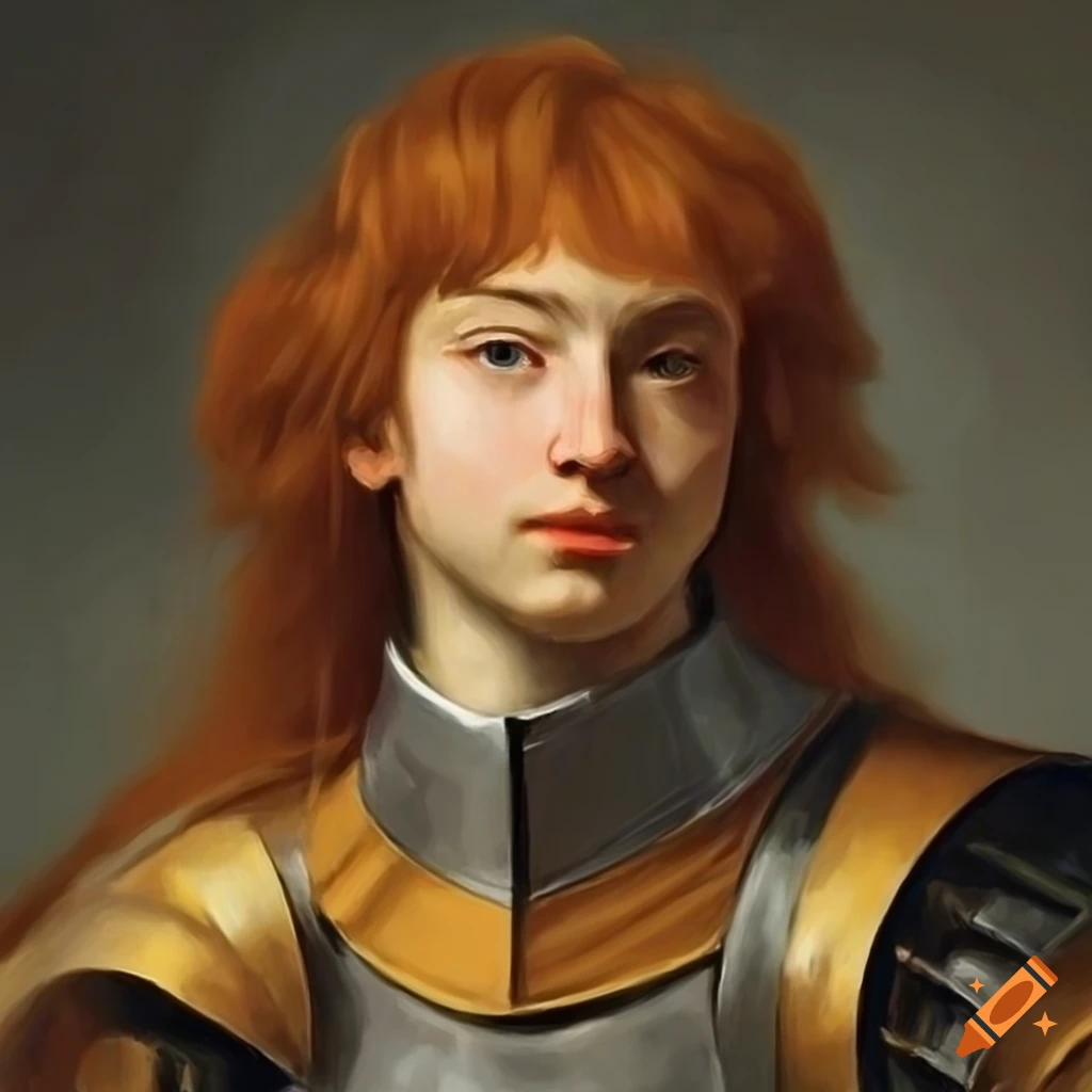 Classic painting of a mysterious young man with ginger hair in knight ...