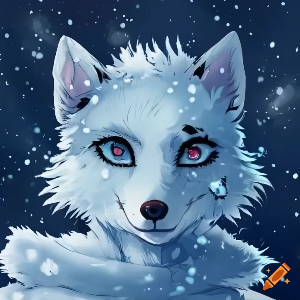 Anthro snow fox in anime style on Craiyon