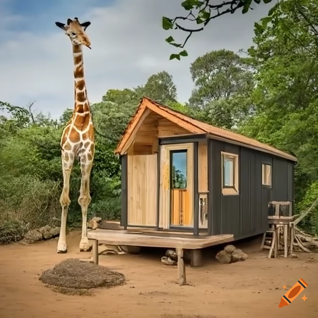 Quaint tiny house in a peaceful giraffe sanctuary on Craiyon