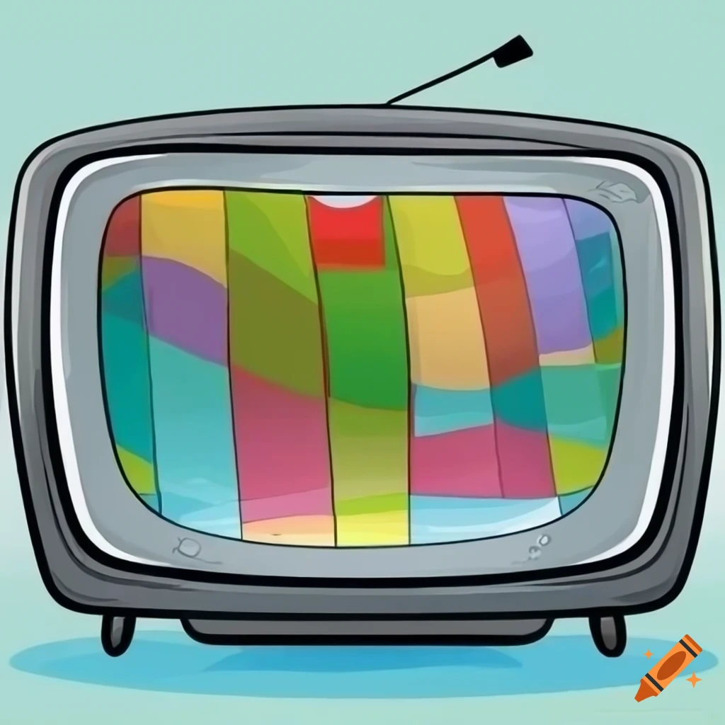 Colorful cartoon illustration of the back of a tv set on Craiyon