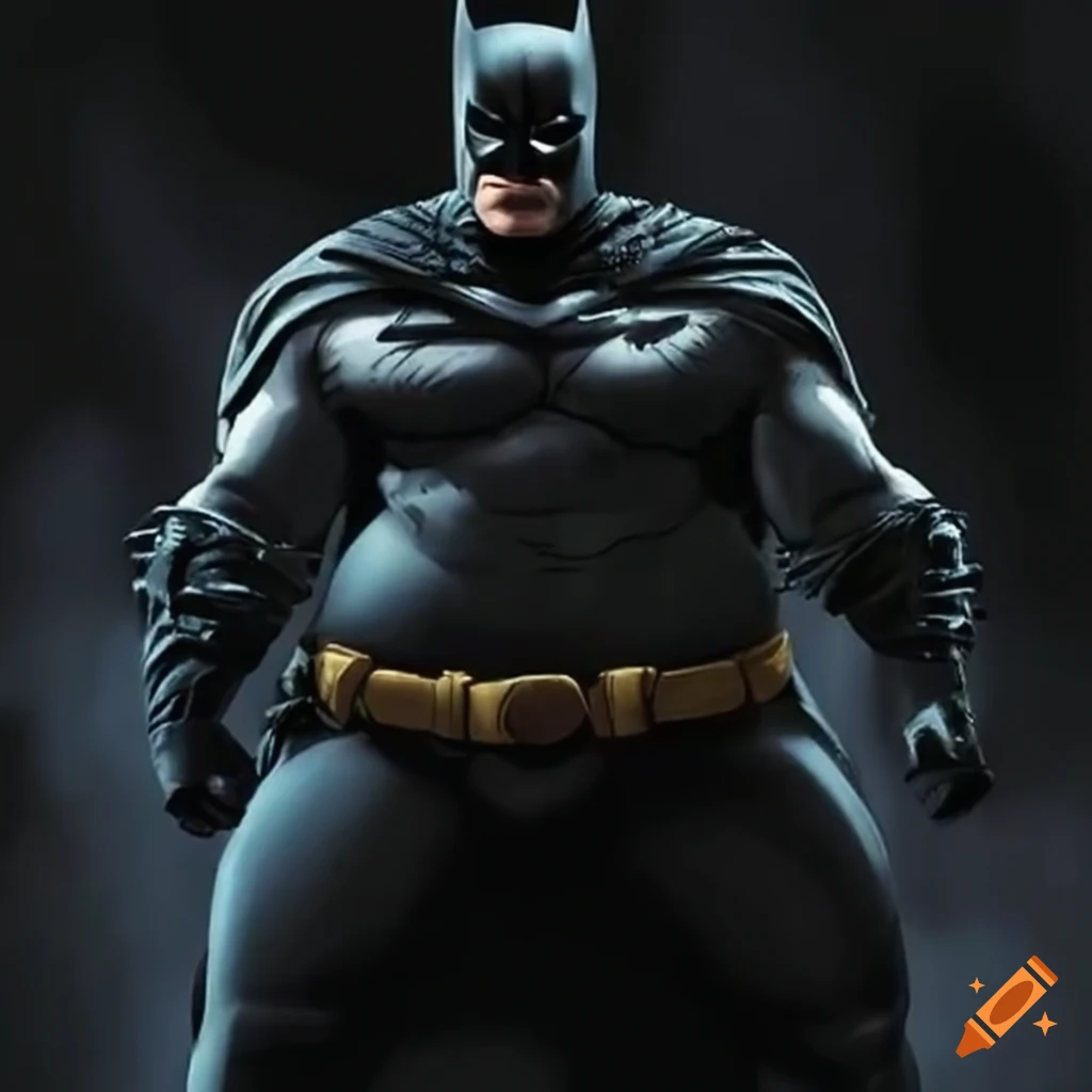 Overweight batman humorous illustration on Craiyon