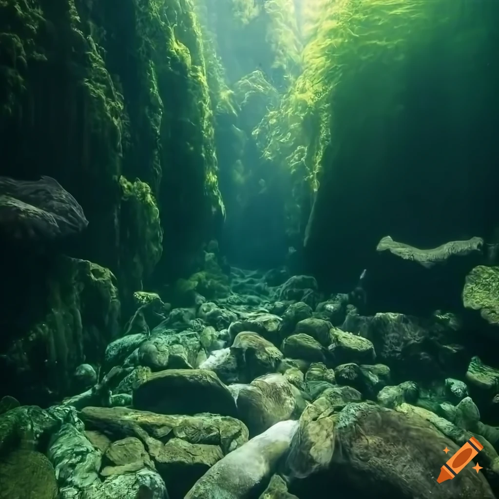 Split view of lush tropical forest above and below water in British ...