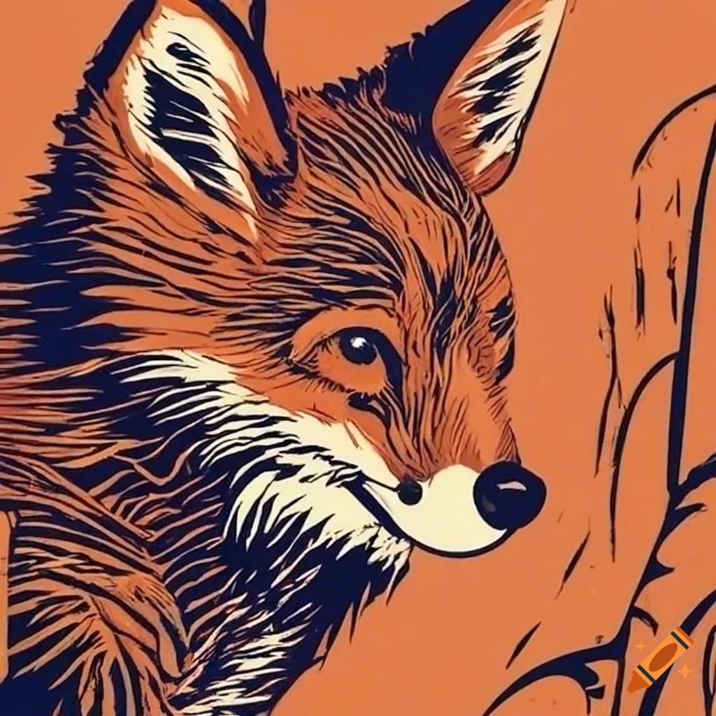 Woodcut of a fox on Craiyon