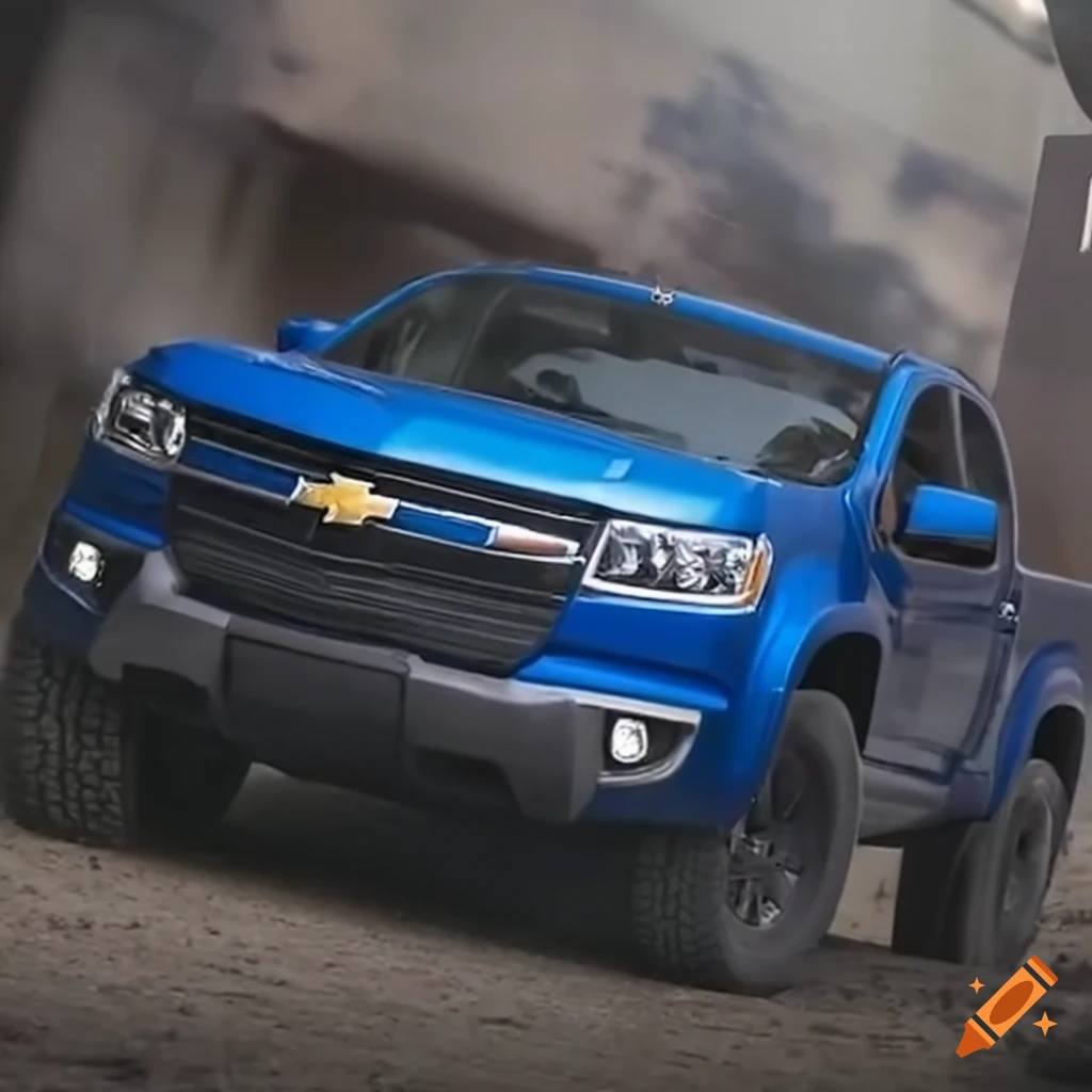Blue chevy colorado electric vehicle doing a burn out on Craiyon