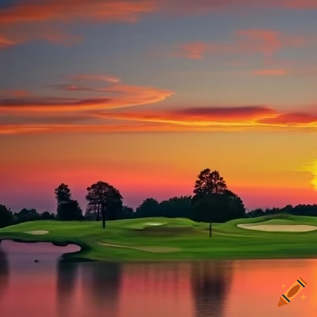Gorgeous sunset on a golf course on Craiyon