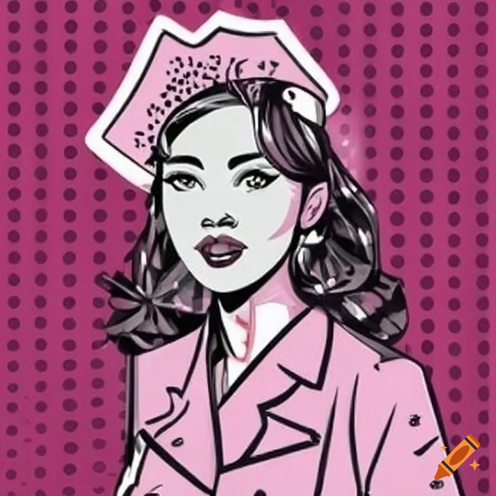 Nice nurse in pink dress in pop art style on Craiyon