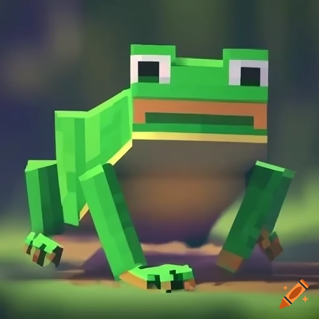 Vibrant minecraft frogs near a sparkling in-game river on Craiyon
