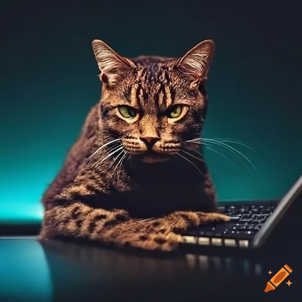 Cat typing on a Windows computer on Craiyon