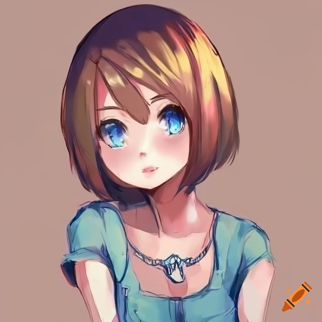 Anime Girl With Short Blue Eyes And Brown Hair On Craiyon