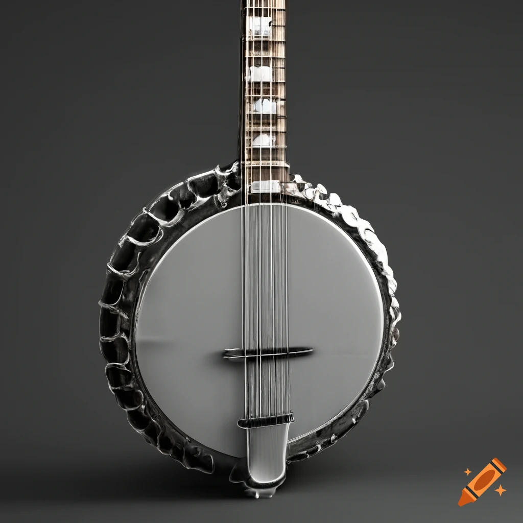 Vintage banjo in black and white render on Craiyon