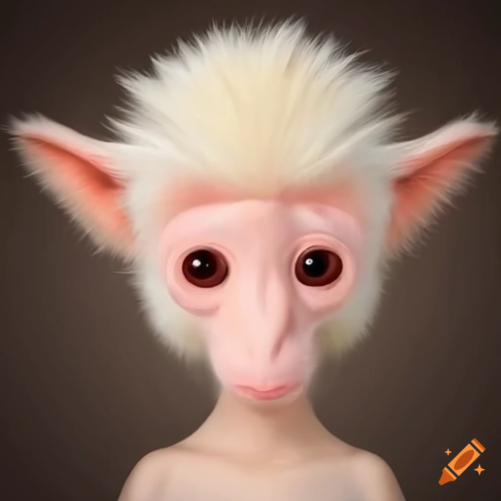 Albino monkey with wings, long tail, and long ears on Craiyon