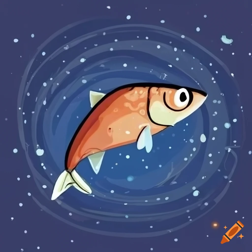 Flat cartoon minnow in space on Craiyon