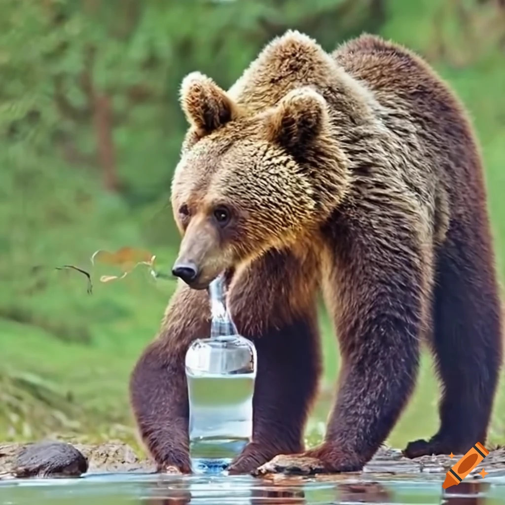European brown bear enjoying vodka on Craiyon
