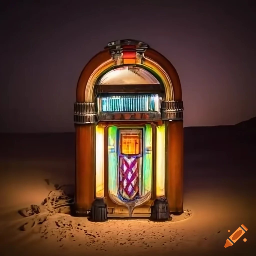 Abandoned old jukebox in an american desert at night on Craiyon