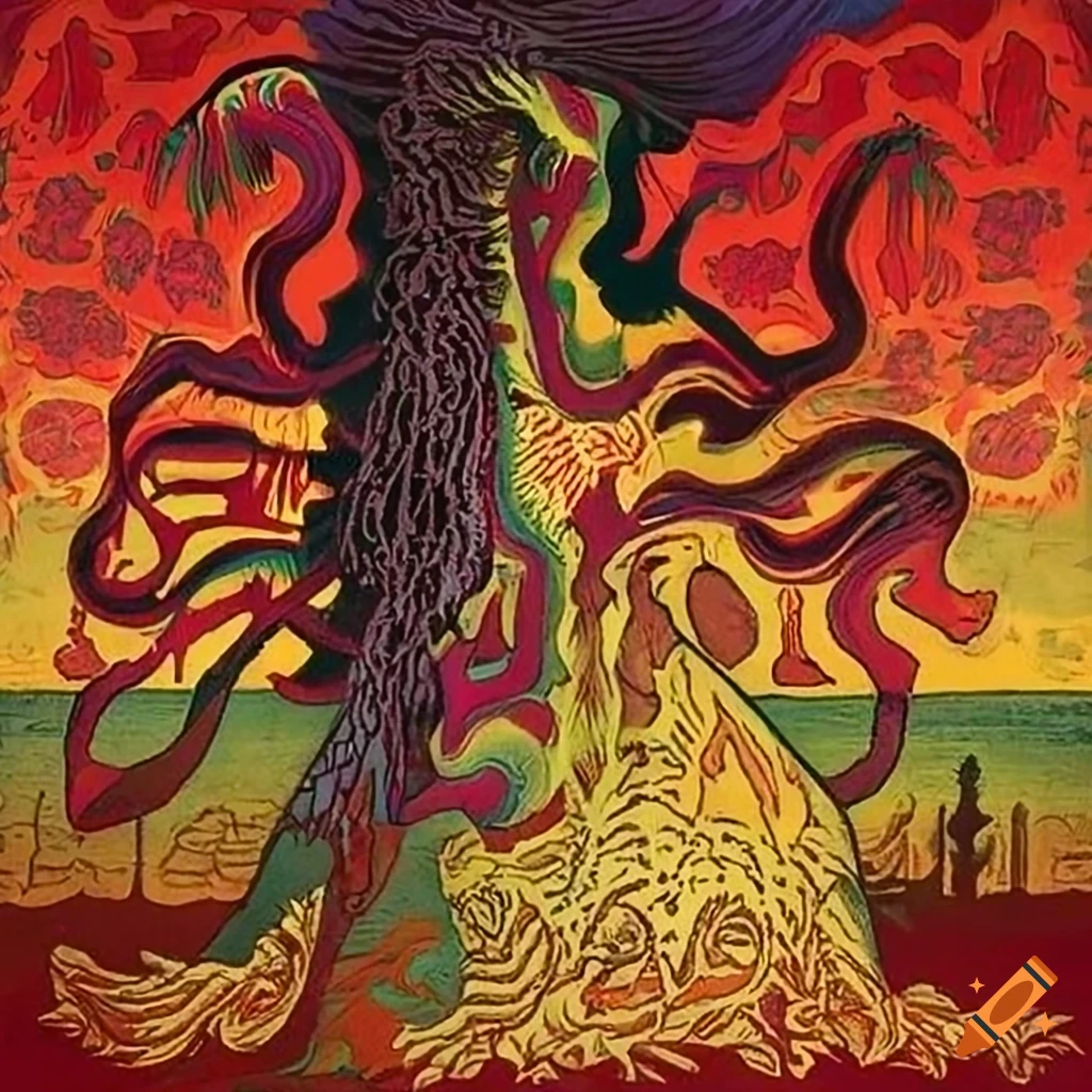 Virgil finlay color serigraph of native salish motifs with fantasy ...