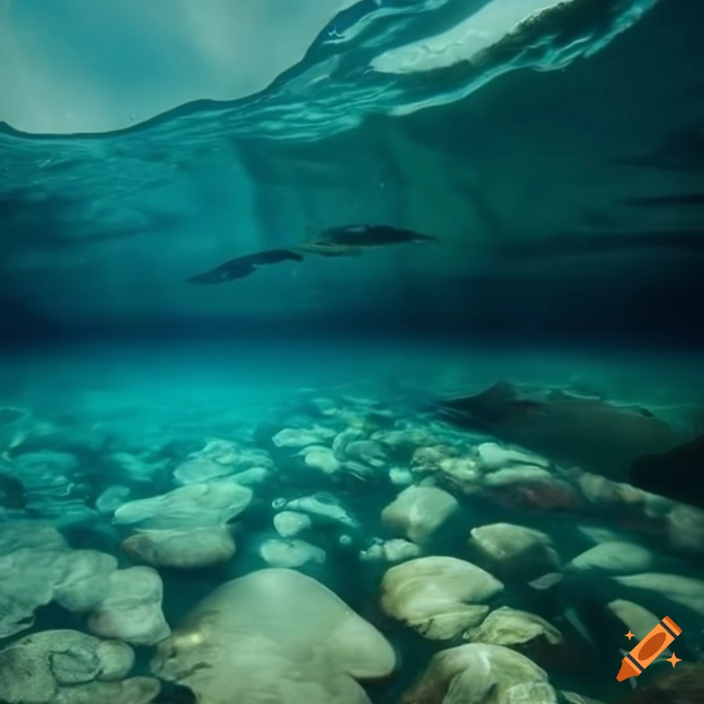 Split screen view of a stream in British Columbia above and underwater ...