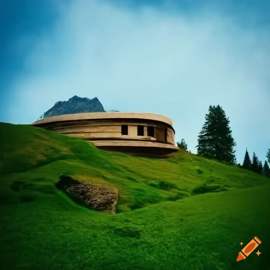 Building in mountains with beautiful natural scenery on Craiyon