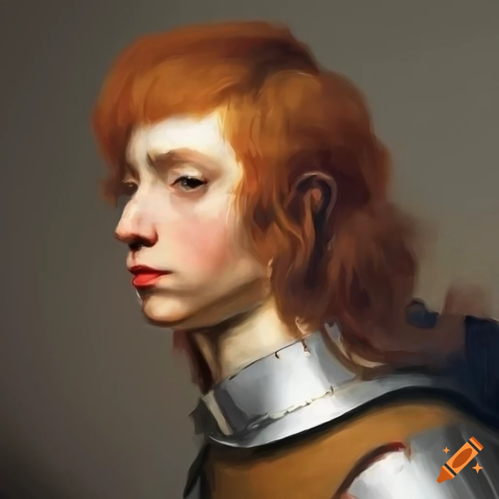 Portrait of a mysterious young man with ginger hair mullet in knight ...