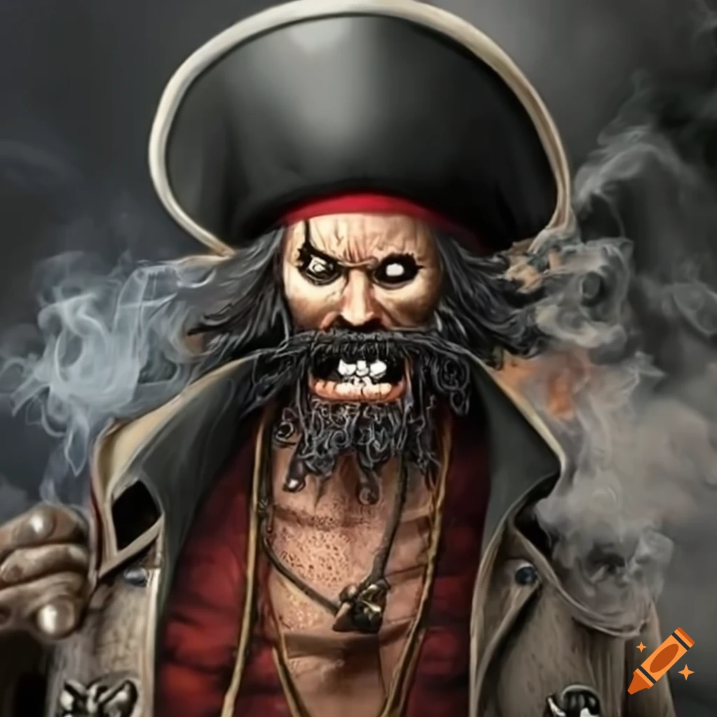 Blackbeard the pirate with smoking beard on Craiyon